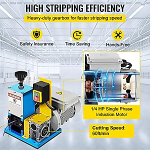 Happybuy Automatic Electric Wire Stripping Machine 0.05"-0.98",Portable Blue Wire Stripper, Wire Stripping Machine Tool for Scrap Copper Recycling (Blue)