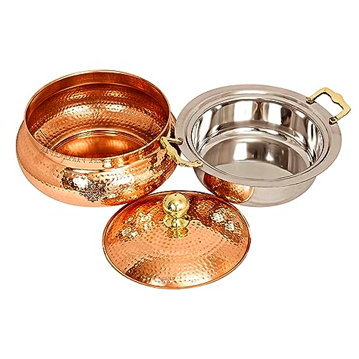 Indian Art Villa Steel Copper Plain Design Chafing Dish With Brass Knob And Handles, Cookware, Serveware, Capacity - 203 Oz