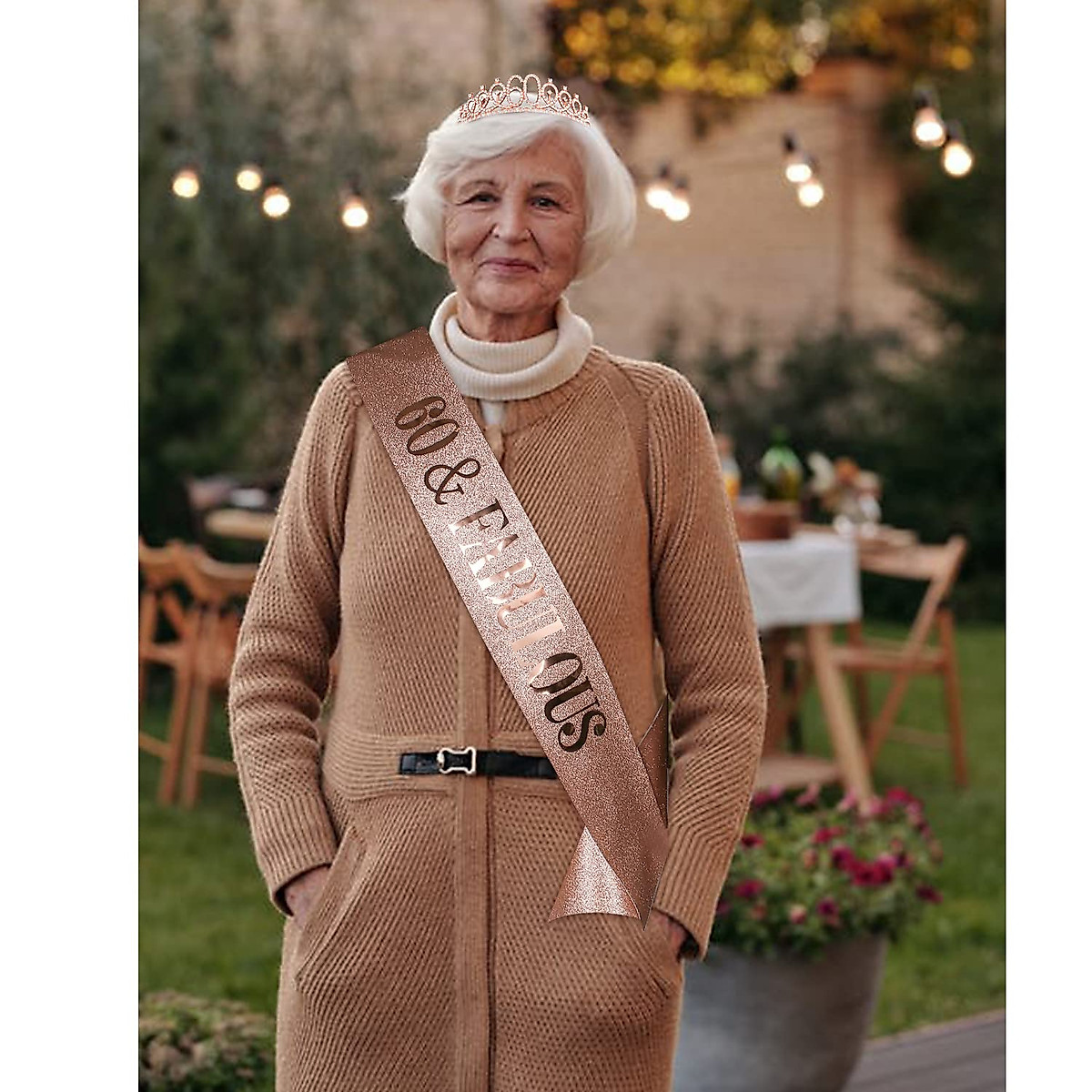 Tihebax 60th Birthday Sash and Tiaras for Women, 60th Birthday Decorations Women Fabulous Sash and Crown for Women 60 & Fabulous Birthday Gifts for Happy 60th Birthday Party Favor Supplies (Rose Gold)