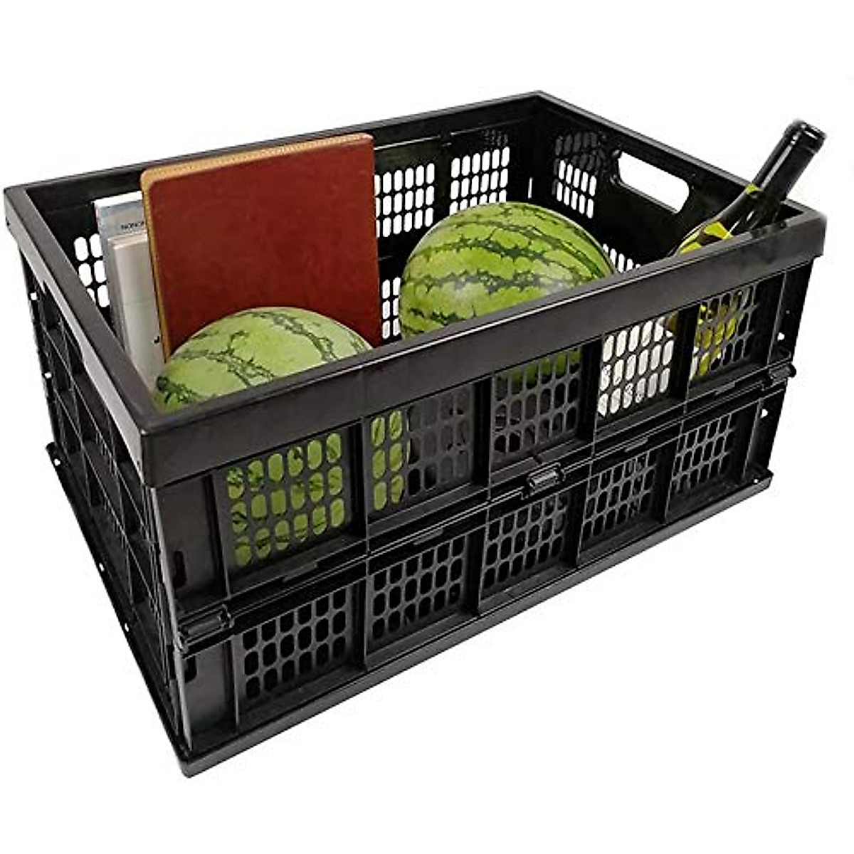 POOLWHALE 45L Collapsible Storage Bin/Container: Grated Wall Utility Basket/Tote,Black (Pack of 2)