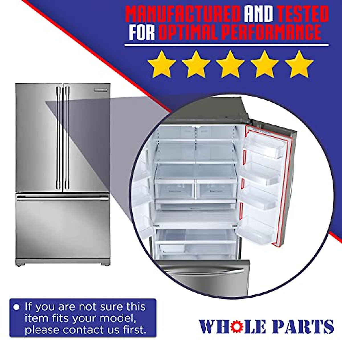 Whole Parts Refrigerator French Door Gasket (White) Part# 241778301 - Replacement & Compatible with Some Crosley, Electrolux and Kenmore Refrigerators