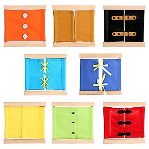 WEBEEDY Dress Learning Boards Busy Board Early Learning Basic Life Skills Learn to Dress Practice Boards Montessori Christmas Unique Gift(Set of 8)