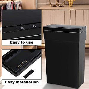 Dkelincs 13 Gallon Trash Can Automatic Motion Sensor Kitchen Trash Can Plastic High-Capacity Touch Free Garbage Can with Lid for Bathroom Bedroom Home Office, 50 Liter, Black