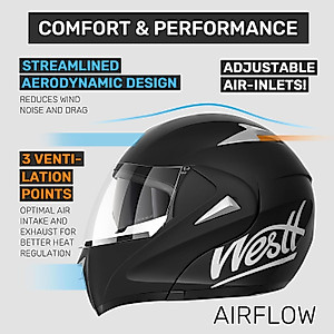 Westt Motorcycle Helmets Modular Motorcycle Helmet for Adults Motorbike Helmet ATV Helmet with Dual Visor for Men & Women Full Face Helmet Flip Up Motorcycle Helmet DOT Approved