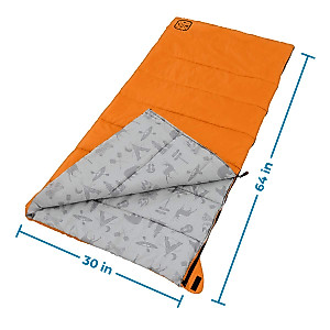 CORE Youth Indoor/Outdoor Sleeping Bag - Great for Kids, Boys, Girls - Ultralight and Compact Perfect for Backpacking, Hiking, Camping, and Sleepovers (Orange)