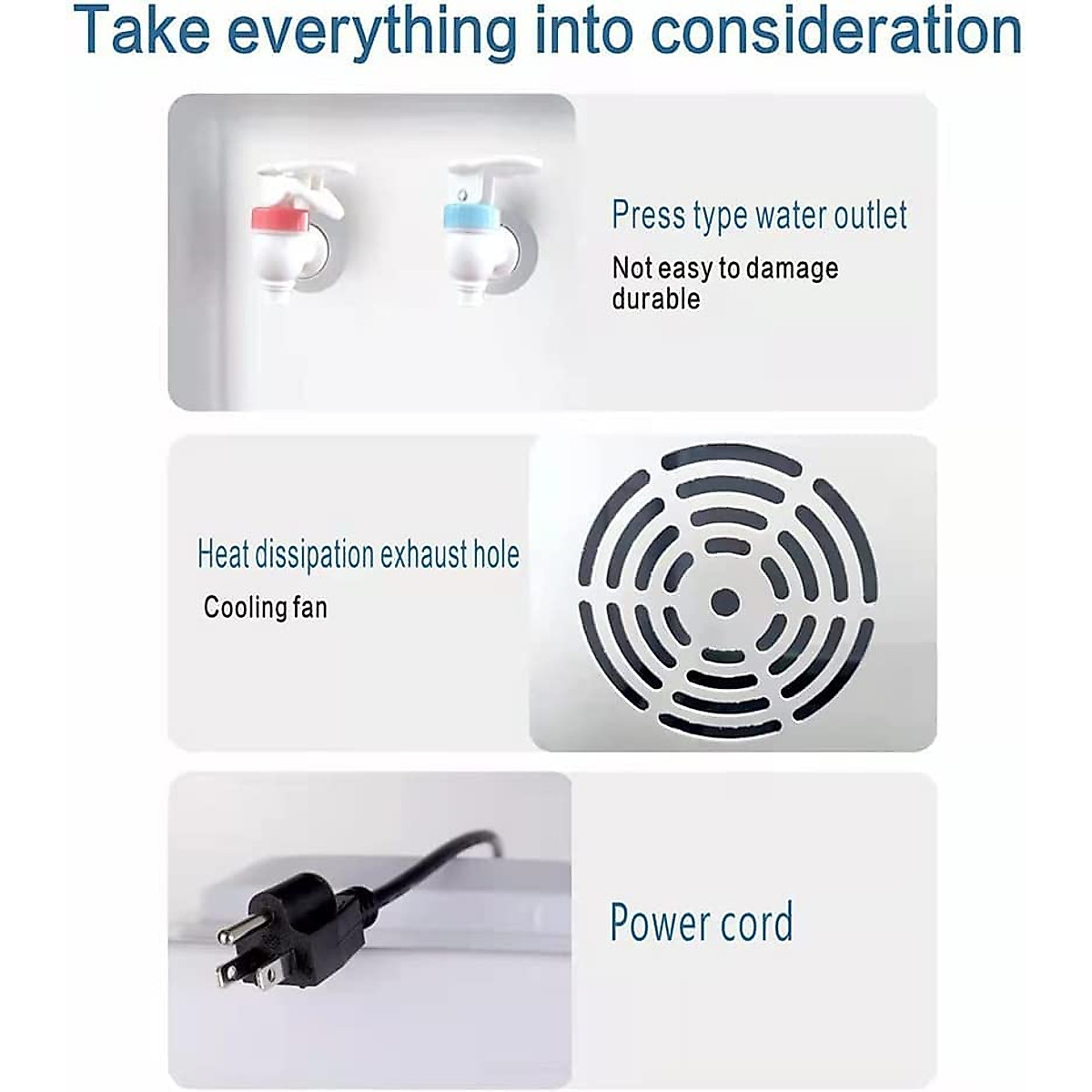 Top Loading Water Cooler Dispenser, Hot & Cold Water Cooler Dispenser with Child Safety Lock & Storage Cabinet for Homes, Kitchens, Offices, Dorms Use, Holds 3 or 5 Gallon Bottles, White