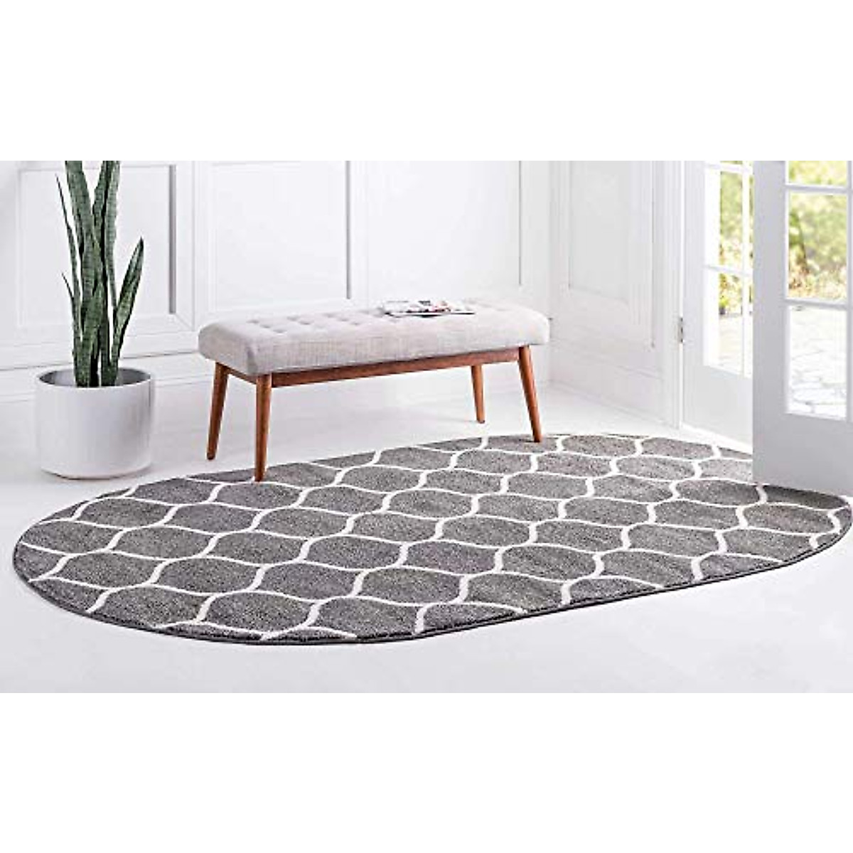 Unique Loom Trellis Frieze Collection Area Rug - Rounded (5' x 8' Oval, Dark Gray/ Ivory)