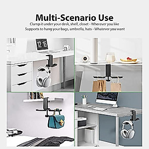 Dual Headphone Stand Hanger Under Desk, APPHOME 360 Degree Rotating PC Gaming Headset Holder Aluminum Clamp Hook Space Save Mount, Universal Fit All Headphones, Black