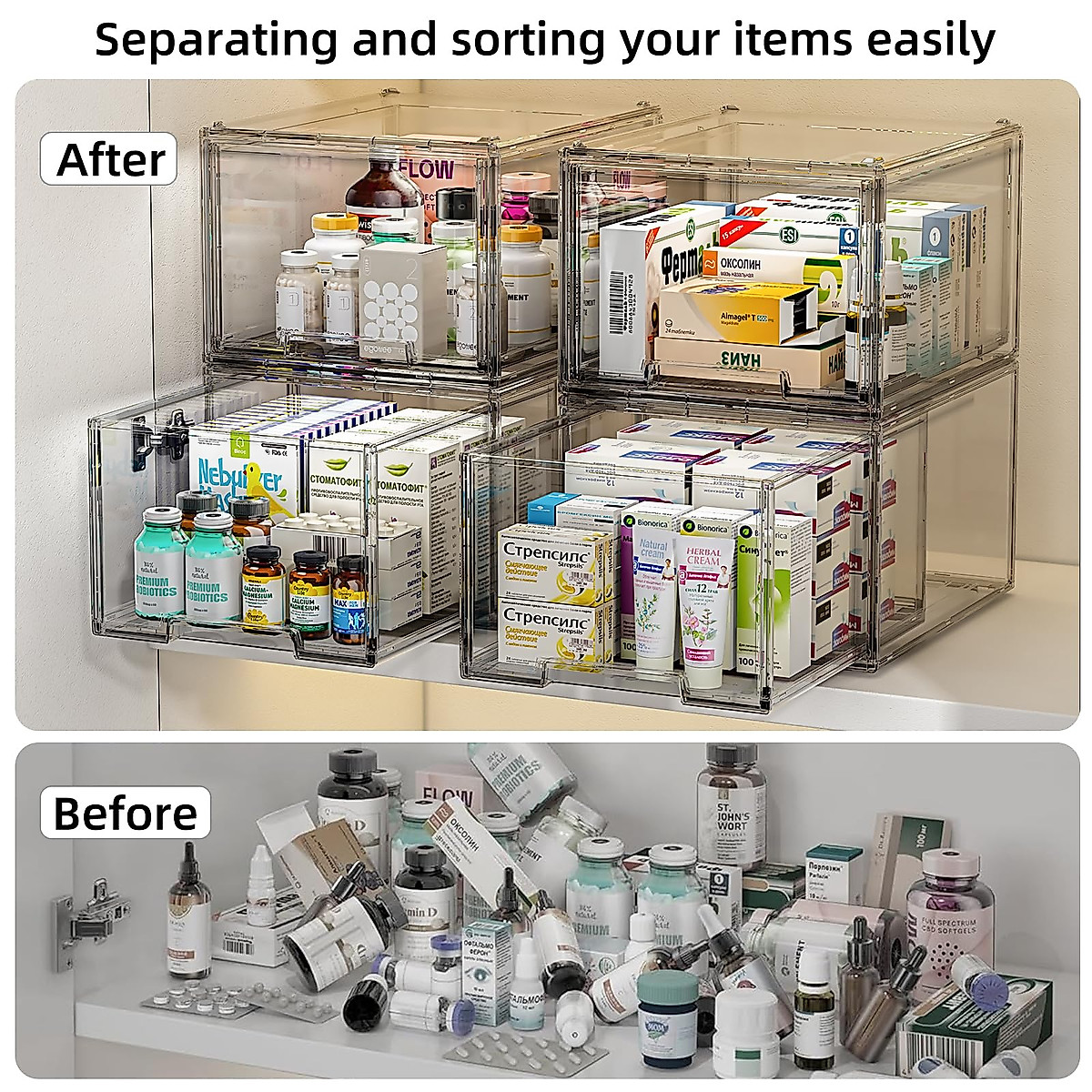 MSHOMELY 2 Pack Large Stackable Storage Drawers, Clear Under Sink Organizers and Storage, Arcylic Bathroom Makeup Organizers, Plastic Storage Bins for Vanity, Undersink, Kitchen Cabinet, Bathroom