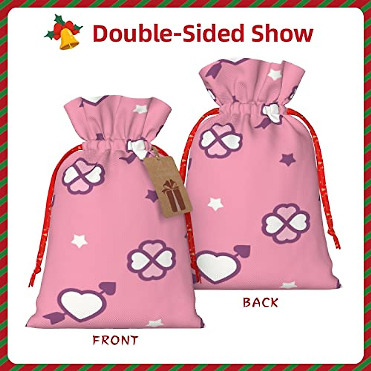 Drawstrings Christmas Gift Bags Valentine-Cupid-Pink-Heart Presents Wrapping Bags Xmas Gift Wrapping Sacks Pouches Medium