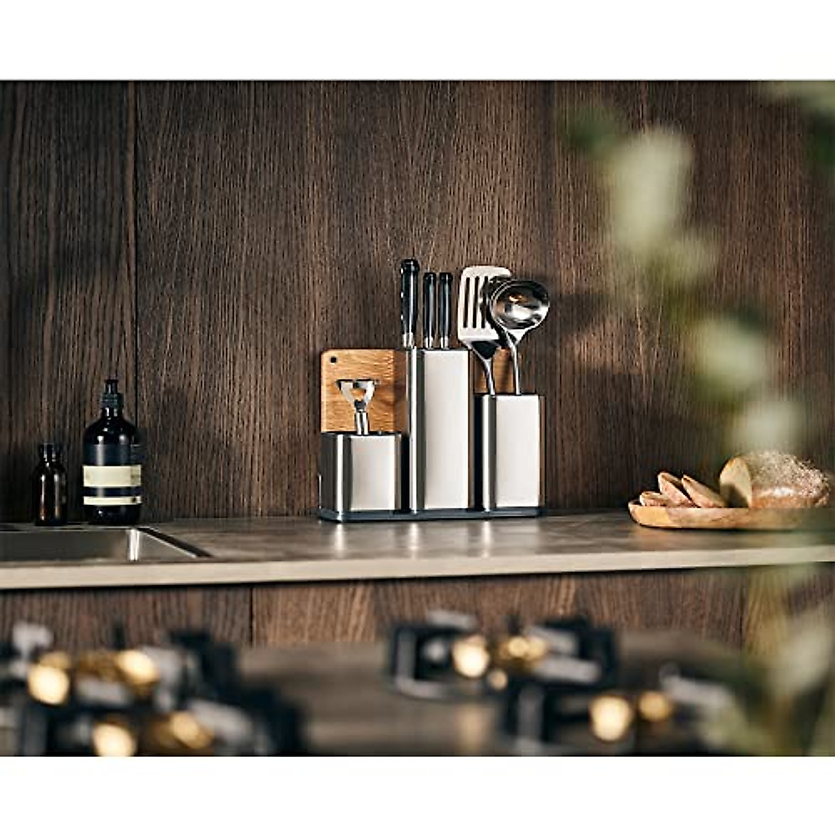 Joseph Joseph CounterStore Kitchen Utensil Holder Knife Block and Cutting Board Set, Stainless Steel