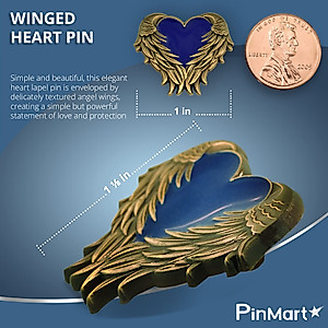 PinMart Heart with Angel Wings Enamel Lapel Pin – Enamel Heart Lapel Pin with Antique Nickel-Plated Angel Wings – Heart Wing Badge with Secure Clutch Back
