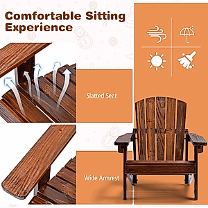 Giantex Wooden Kid's Adirondack Chair - All Weather Patio Chair with High Backrest, Arm Rest, 110 LBS Weight Capacity, Outdoor Fir Wood Porch Chair for Balcony, Backyard, Poolside, Yard (2, Coffee)