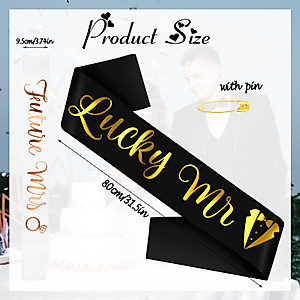 Lucky Mr & Future Mrs - Groom to Be Sash and Bride to Be Sash Set, Funny Black Bachelor & White Bachelorette Sashes for Bridal Shower Wedding Party Decorations Engagement Gifts (Gold + Rose Gold)