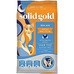 Solid Gold High Protein Dry Cat Food - Indigo Moon Cat Dry Food with Digestive Probiotics for Cats - Grain & Gluten Free with High Fiber & Omega 3 for Cats - Low Carb Superfood Meal - Chicken - 3lb