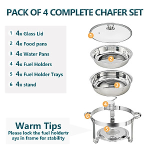 Chafing Dish Buffet Set 5 QT 4 Packs Stainless Steel Buffet Servers and Warmers, Chaffing Servers with Covers, Catering, Chafer,Food Warmer for Parties Weddings