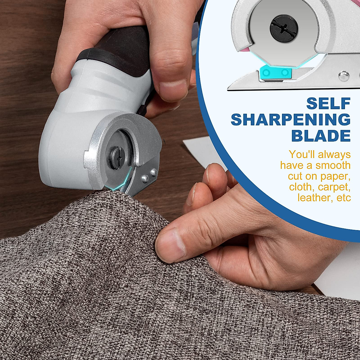 VLOXO Cordless Cardboard Cutter, Electric Fabric Cutter with Safety Lock 4.2V Electric Scissors Multi-Cutting Tools, Rechargeable Rotary Cutter Electric for Leather Felt Rug Box with Storage Box Grey