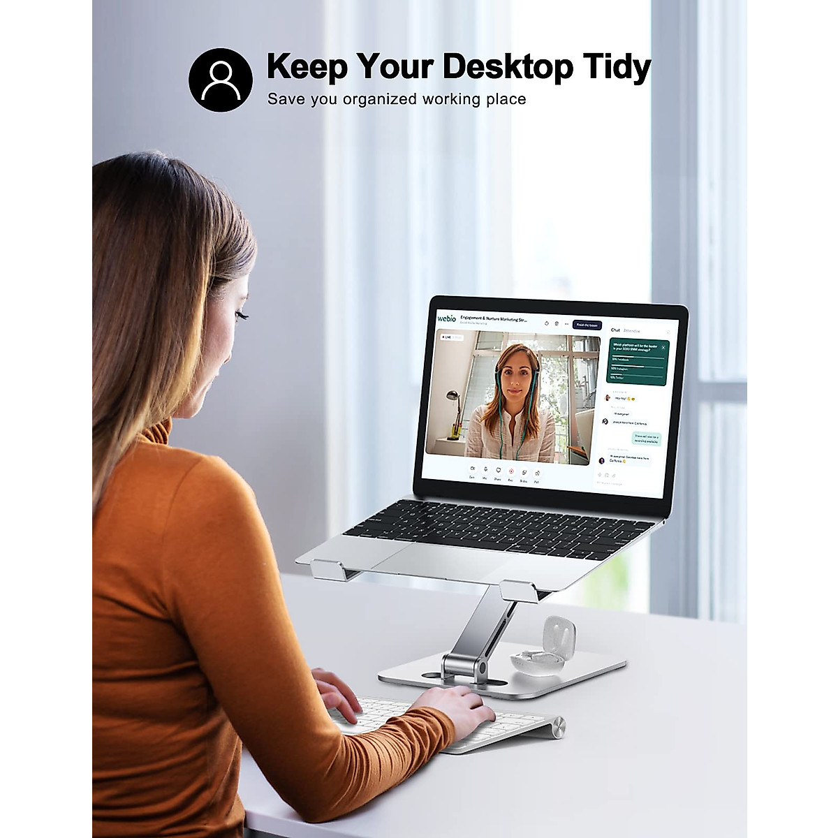 RIWUCT Foldable Laptop Stand, Height Adjustable Ergonomic Computer Stand for Desk, Ventilated Aluminum Portable Laptop Riser Holder Mount Compatible with MacBook Pro Air, All Notebooks 10-16"