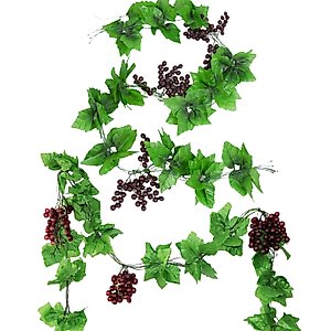 Woohome Artificial Greenery Chain Grapes, 8FT 10 Pack Grapes Vines Leaves Foliage Simulation Fruits for Garden Wedding Garland Home Room Outside Decoration
