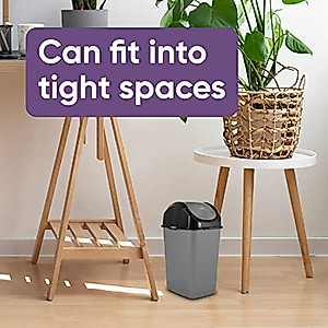 Superio 1.25 Gal Mini Plastic Trash Cans with Swing Top Lid, (2 Pack) Small Waste Bin for Countertop, Desk, Vanity, Bathroom 5 Quart (Grey/Black)
