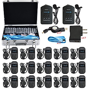 EXMAX EXD-101 2.4GHz Wireless Audio Tour Guide System for Industry Visit, Civic Meeting, Corporate/Government Visitant Reception, Student Training - 2 Transmitters 15 Receivers & Silver Storage Case