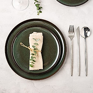 LERATIO Ceramic Dinner Plates Set of 6, 10.5 Inch Reactive Glaze Porcelain Plates, Modern Shape Dinnerware Dishes Set for Kitchen,Microwave&Dishwasher&Oven Safe, Scratch Resistant-Green