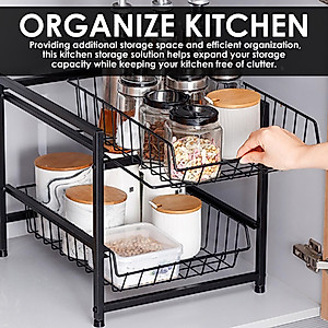 GlobalHome 2 Tier Under Sink Organizer, Sliding Basket Organizer, Kitchen Organizer, Bathroom Pull Out Organizer, Office Organizer 14.2"*12.6"14.6"