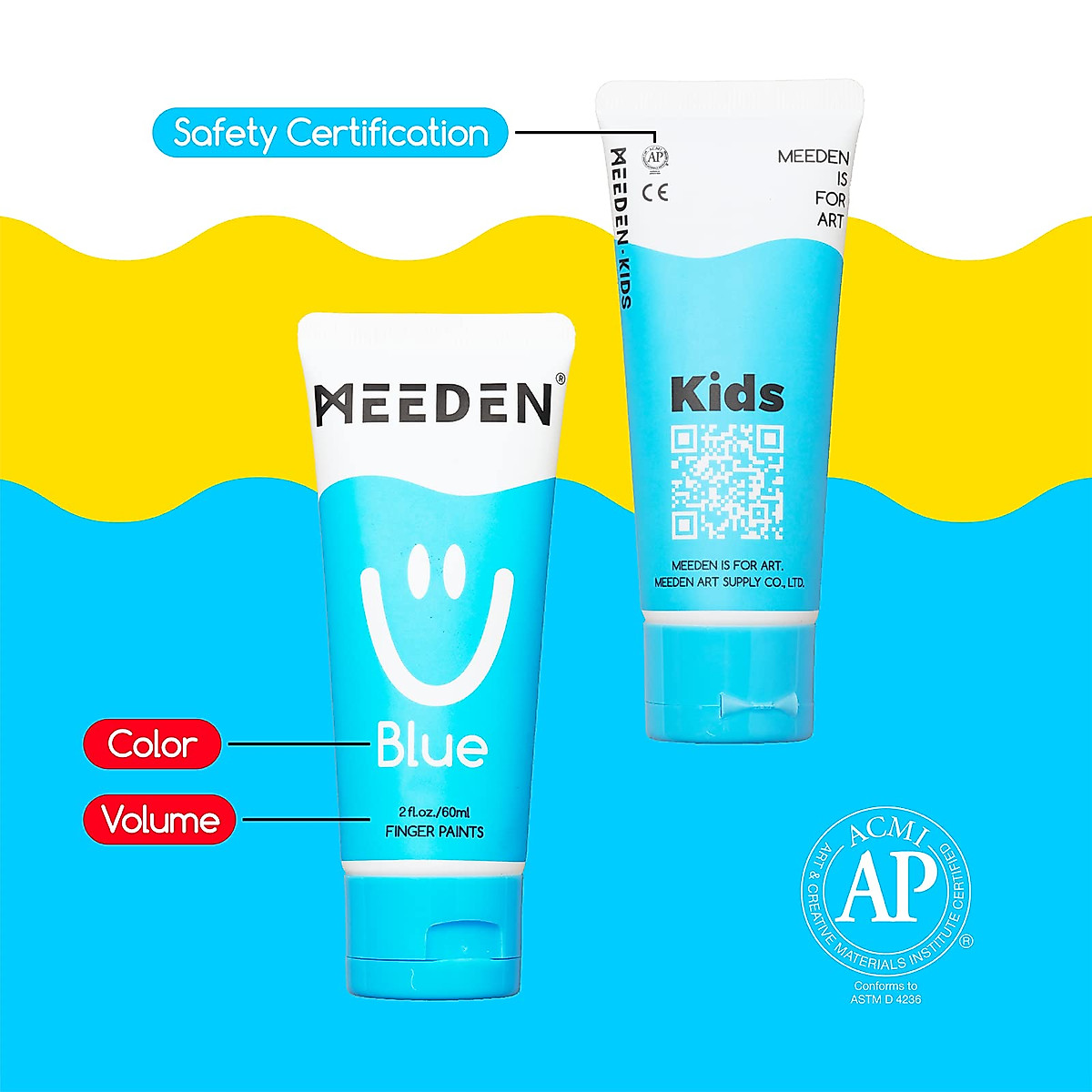 MEEDEN Finger Paints for Kids, Washable Kids Finger Paint Non Toxic Finger Painting Set for Toddlers 3+ Age Art Painting Supplies Gift for Baby Hand Painting DIY Crafts, 6 Colors, 60ml/Tube