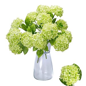 GREENTIME 13” Artificial Hydrangea Flowers Fake Hydrangea Bouquet with 7 Head 3.15” Tiny Hydrangea for Wedding Bouquet Party Home Decor DIY Baby Shower Centerpieces Tables Decoration(Green)