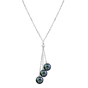 The Pearl Source 14K Gold 7.5-8.0mm AAA Quality Round Black Japanese Akoya Saltwater Cultured Pearl Tincup Cluster Pendant Necklace in 18" Length for Women