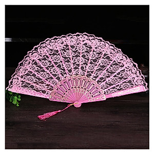 Ladies Lace Hand Fan Cloth Folding Fans Spanish Victorian Hand Fan for Wedding Party Favor Gift Dance Fan Ornament (3-Pack)