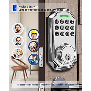 BULIST Smart Lock with Voice Prompts - Electronic Keypad Deadbolt Lock - Keyless Entry Door Lock with Auto Lock & Disable, 1S Locking for Home, Easy to Install and Program (Satin Nickel)