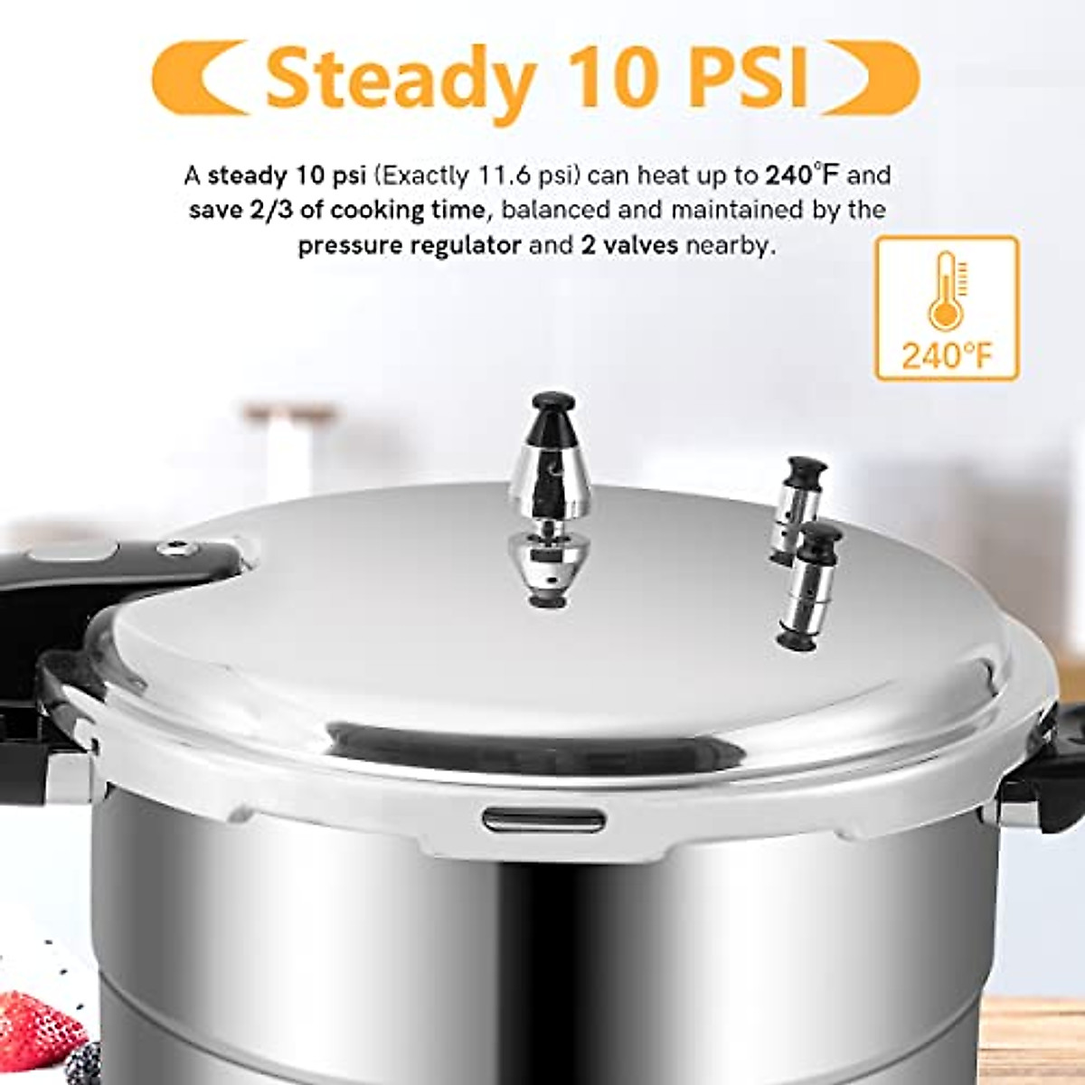 BreeRainz 16 Quart Pressure Cooker, 10 Psi Aluminum Pressure Canner w/Triple Valves & Auto Lock System, Steamer Rack Included