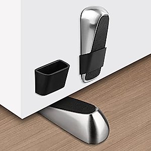 CSKB Door Stoppers, Heavy Duty Door Stoppers for Bottom of The Door ,Zinc Alloy and Silicone Door Stop Wedge, Floors Door Stops with Door Holder (2 Pack)