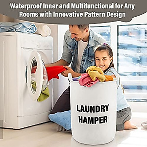 Laundry Basket 2 Pack Waterproof Collapsible Laundry Baskets Freestanding Canvas Fabric Dirty Clothes Hamper Home Bedroom College Dorms (Black Letter) 63L