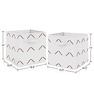 Sweet Jojo Designs Orange Arrow Foldable Fabric Storage Cube Bins Boxes Organizer Toys Kids Baby Childrens - Set of 2 - Rust White Chevron Geometric Herringbone Mod Dino Modern Dinosaur Boho Dinosaurs
