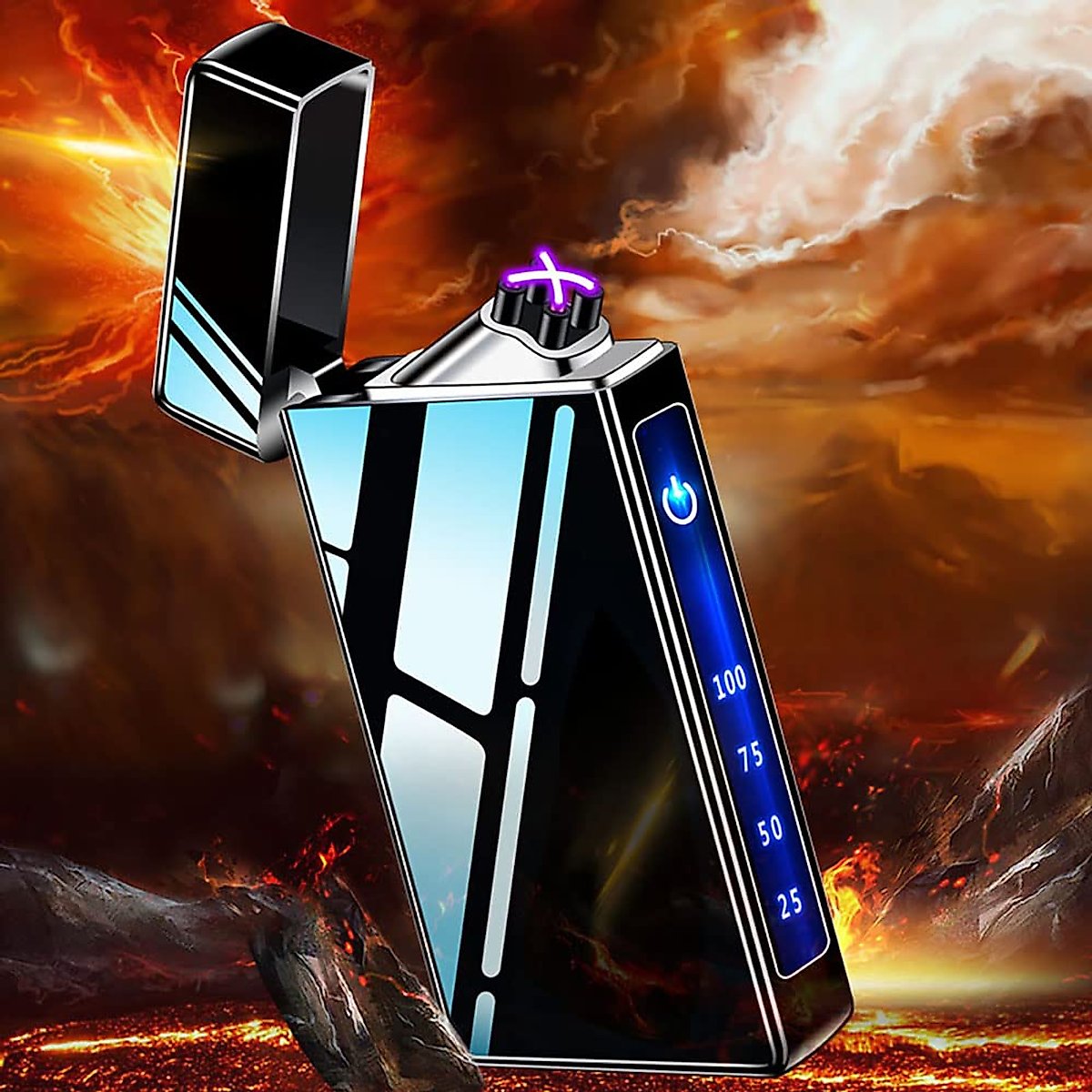 Dual Arc Plasma Lighter Windproof USB Rechargeable Flameless Lighter with LED Battery Indicator and Touch Sensor Switch (ICE Black)