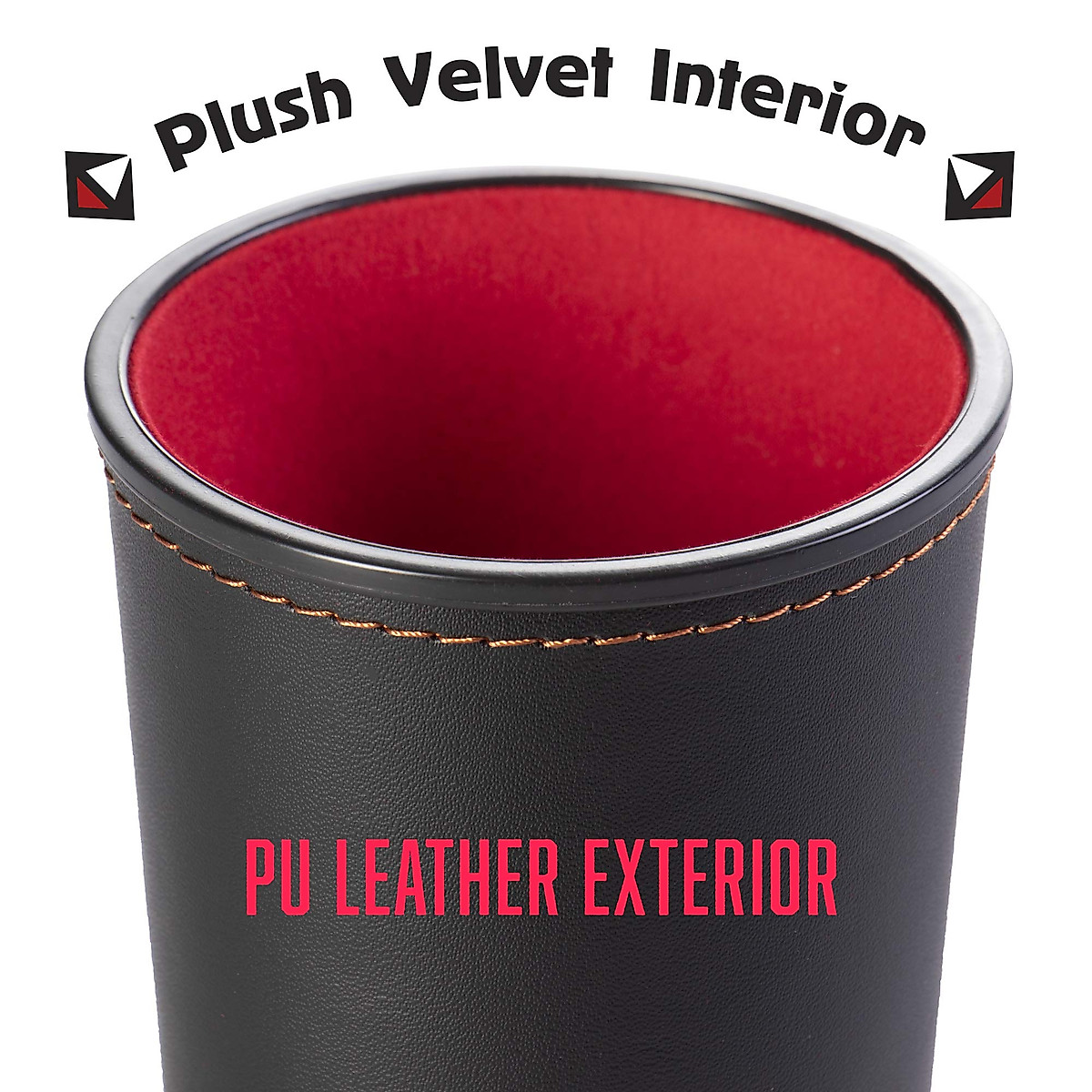 5 Leather Dice Cups and 25 Bullseye Dice by Bullseye Game Night | Classic Dice for Farkle, Liar's Dice, Bunco | Black and Red