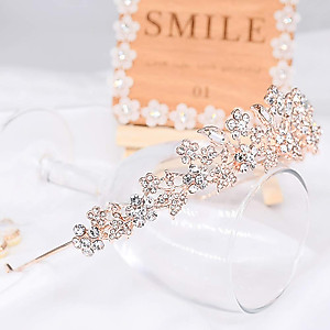 Rhinestone Crystal Tiaras and Crowns Headband For Women Birthday Pageant Wedding Prom Princess Crown (A-003-2 Rose gold)