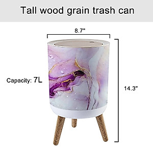 Small Trash Can with Lid Pink Purple Waves With Gold Backdrop Marble Ink Arwork Alcohol Ink Round Recycle Bin Press Top Dog Proof Wastebasket for Kitchen Bathroom Bedroom Office 7L/1.8 Gallon