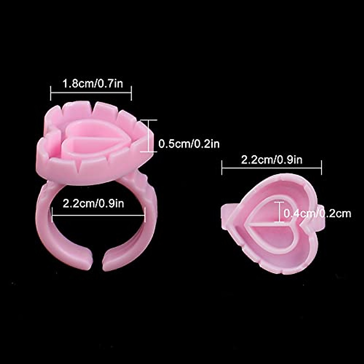 Fawyteng 100pcs Glue Rings Smart Glue Cups Lash Glue Holder Ring Cup,Disposable Glue Cups Lash Glue Rings Lovely Heart Shape for Eyelash Extensions (Pink)