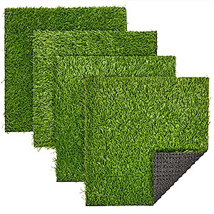 Juvale 4-Pack Artificial Grass Mats - Faux Grass, Fake Turf Panels for Wall, Balcony, Patio, Outdoor Decor (12x12 in)