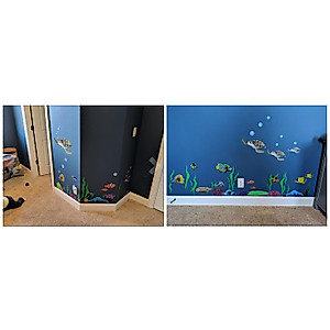 Sea Turtle Wall Decals for Kids Room Decor Bundle Under The Sea Decoration Wall Stickers, Underwater Ocean Tortoise Beach Art for for Boys Girls Bathroom Bedroom Playroom