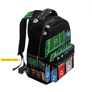 School Bag Girls Boys Backpack Garbage Truck Trash Recycling Student Shoulder Book Bag Boy Girl Lightweight Durable Middle Elementary College Bags Satchel Travel Bag Hiking Camping Daypack