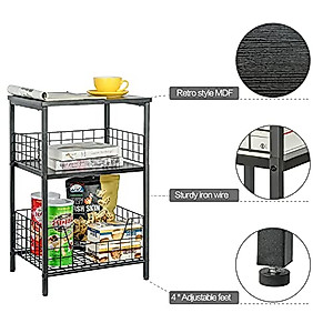 X-cosrack End Table,Industrial Retro Small Side Table for Small Spaces Living Room Bedroom Kitchen and Office,Stable Wood and Metal Frame,Black