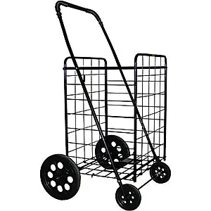 PrimeTrendz Jumbo Folding Shopping Cart | Jumbo Size | 150 LB Capacity | Color: Black