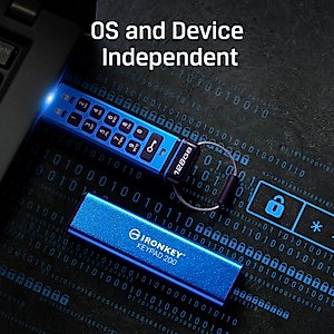 Kingston Ironkey Keypad 200 128GB Encrypted USB | Alphanumeric Keypad | Multi-Pin Access | XTS-AES 256-bit | FIPS 140-3 Level 3 Certified | Brute Force & BadUSB Protection | IKKP200/128GB,Blue