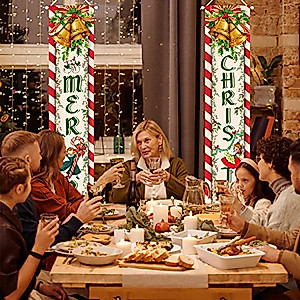 Christmas Porch Sign Decorations | Vintage Christmas Elf Hanging Banner with Santa Claus | Retro Merry Christmas Front Door Decor for Xmas Holiday Party Outdoor Indoor Yard Home