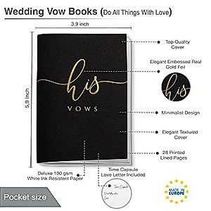 UNITED ESELL Wedding Vow Books His and Hers – Real Gold Foil Bride and Wedding Notebook with 28 Pages - 5,9" x 3.9" – Vow Renewal - Bridal Shower Gifts - Time Capsule Love Letter (Black)