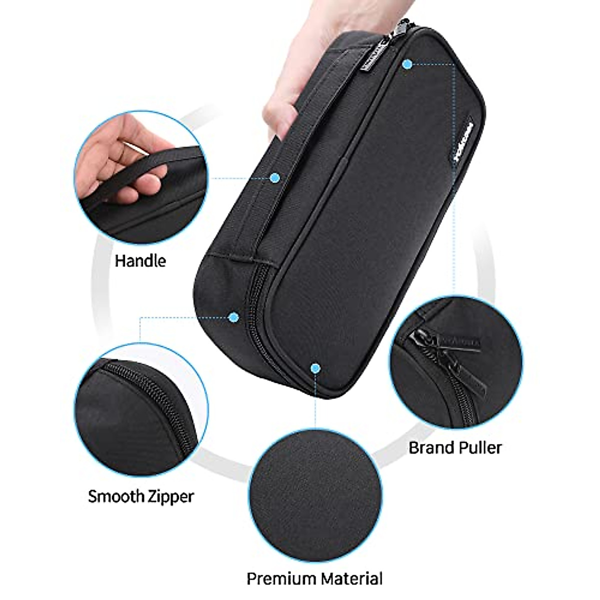 YOKUMA Pencil Case,Large Capacity Pencil Pouch,Aesthetic Zipper Pencil Box, Back to School Supplies for College Student Teen Adults (Black)